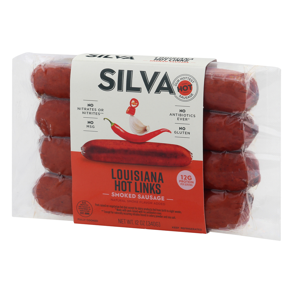 Silva Smoked Sausage, Louisiana Hot Links-Front-Right-Elevated