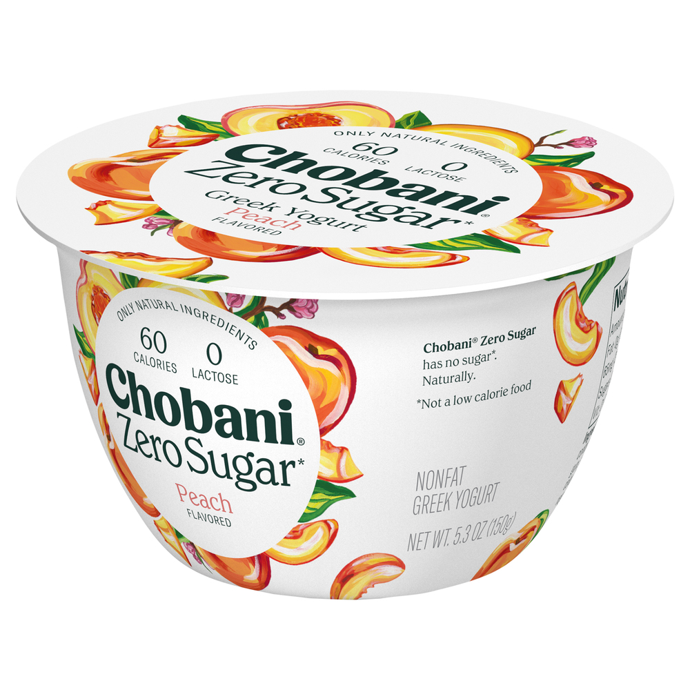 Chobani Yogurt, Greek, Nonfat, Zero Sugar, Peach Flavored-Front-Right ...