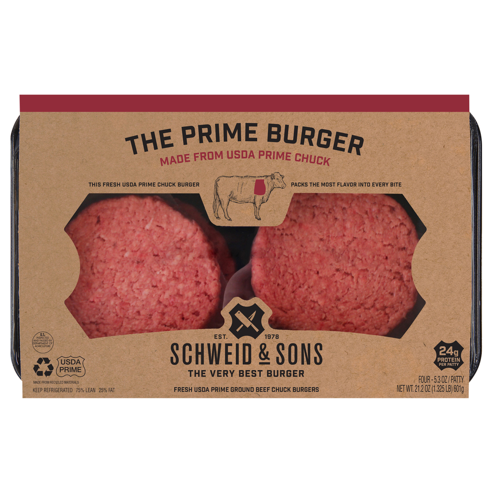 Schweid & Sons Beef Chuck Burgers, Ground, The Prime Burger-Ecom