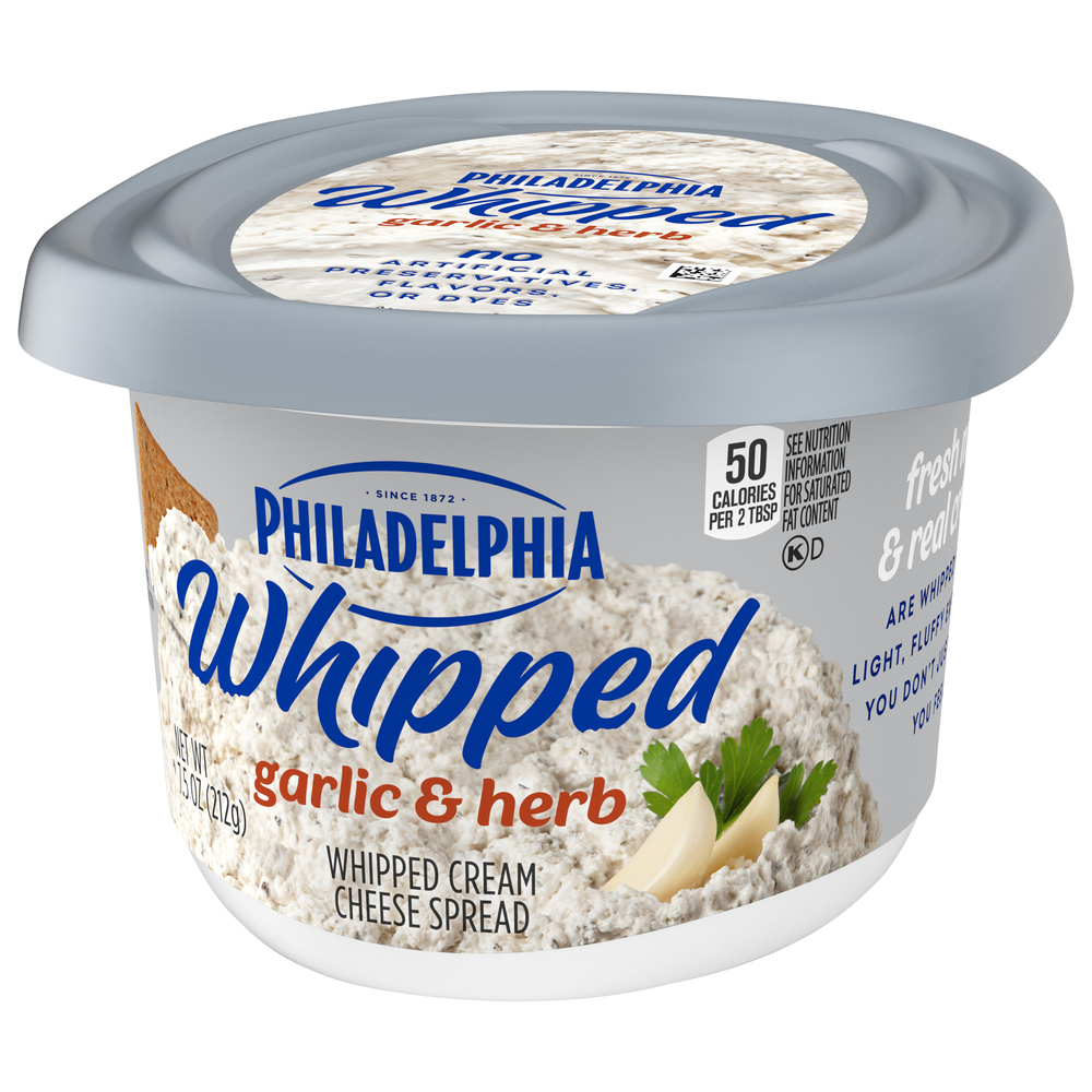 Philadelphia Cheese Spread, Garlic & Herb, Whipped-Front-Right-Elevated