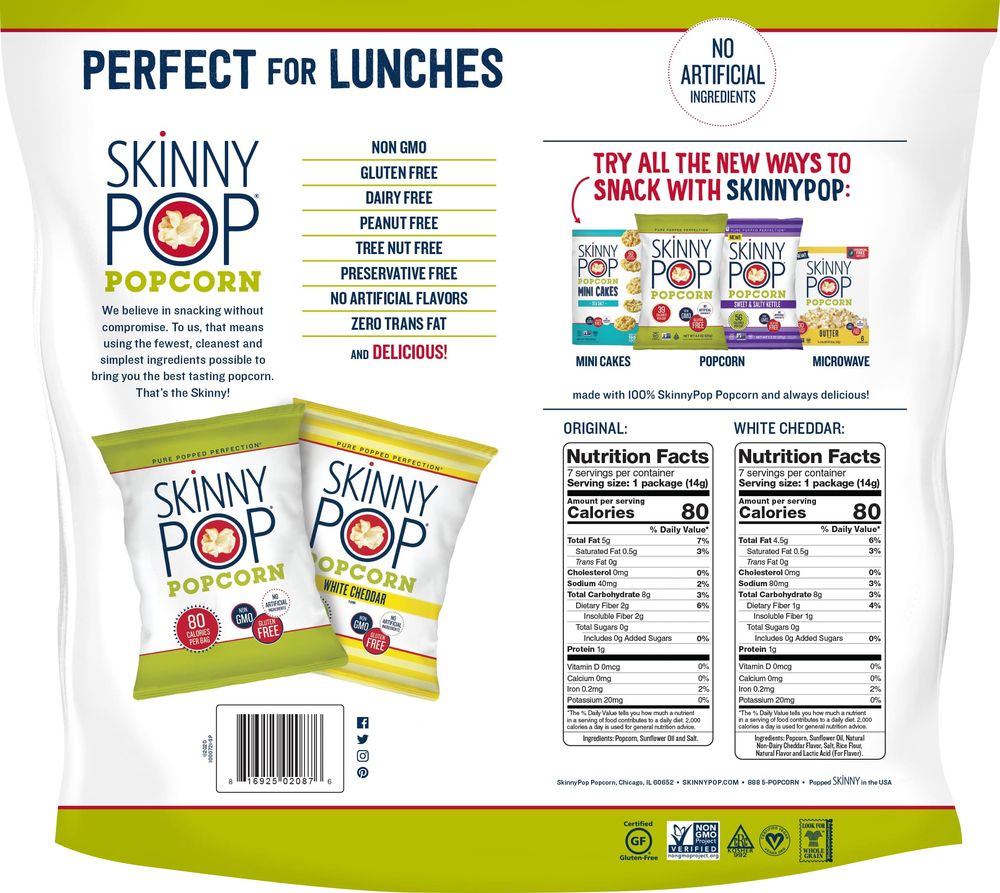 SkinnyPop Popcorn, Original/White Cheddar, Variety Snack Pack-Planogram ...