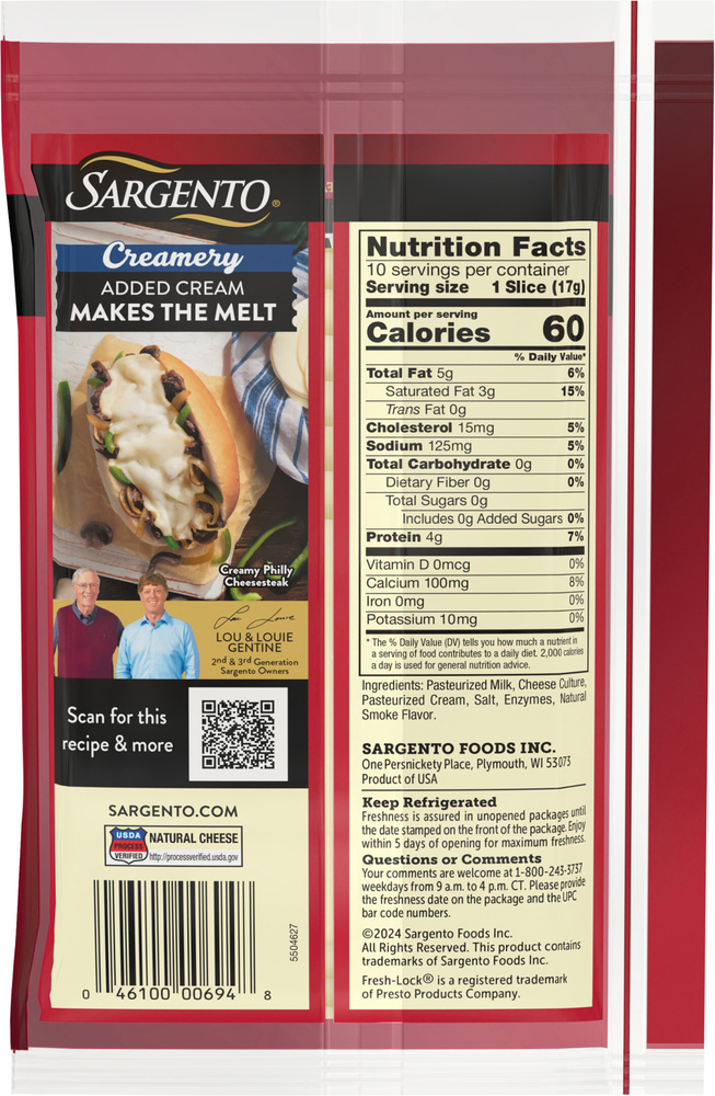 Sargento Off the Block Natural Cheese, Provolone, Creamery, Sliced ...