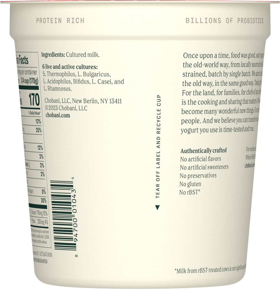 Chobani Yogurt, Greek, Whole Milk, Plain-Planogram-Back