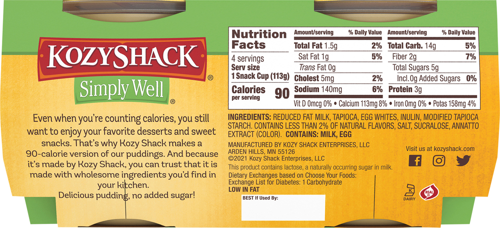 Kozy Shack Simply Well Pudding, Tapioca-Planogram-Back