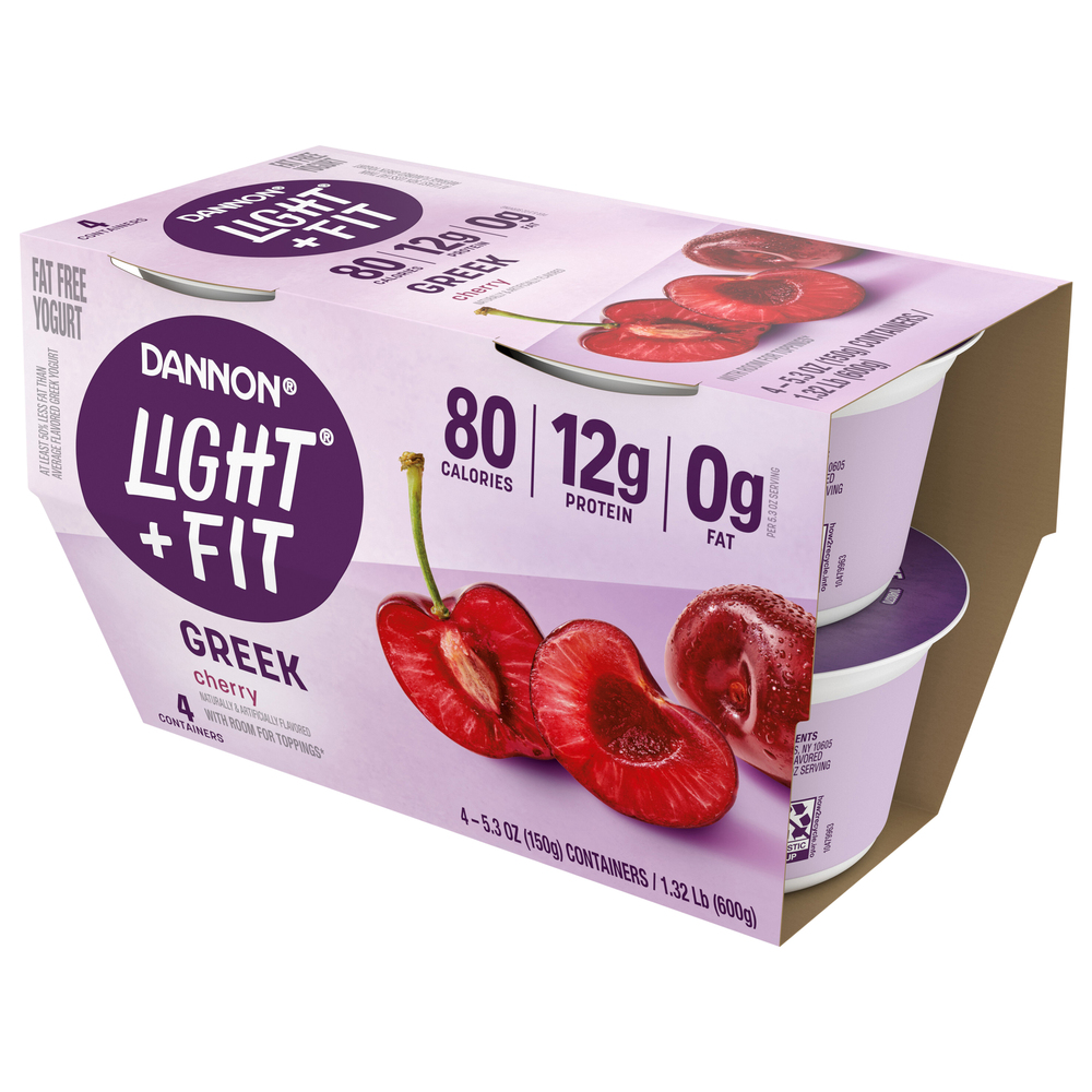 Dannon Light + Fit Yogurt, Cherry, Greek-Front-Right-Elevated