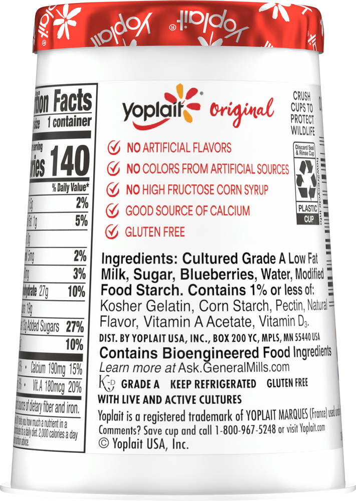 Yoplait Original Yogurt, Low Fat, Mountain Blueberry-Planogram-Back