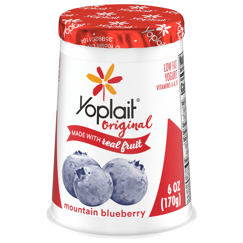 Yoplait Original Yogurt, Low Fat, Mountain Blueberry-Front-Right-Elevated