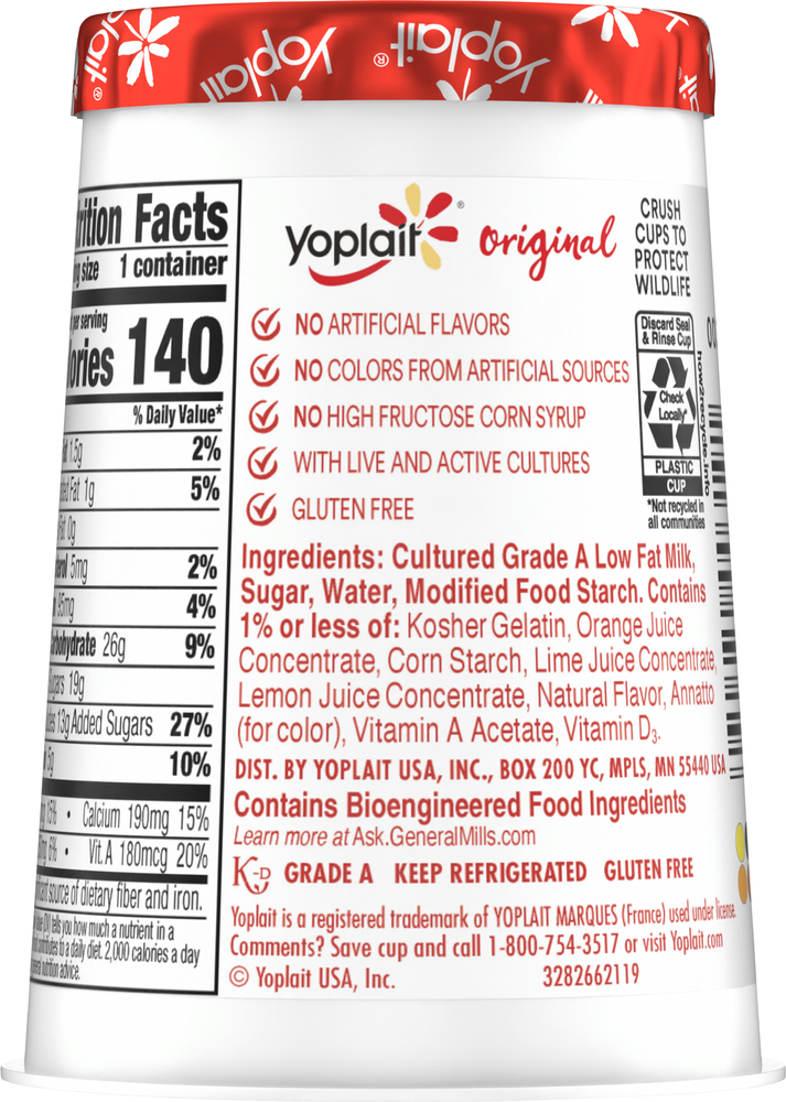 Yoplait Original Yogurt, Low Fat, Orange Creme-Planogram-Back