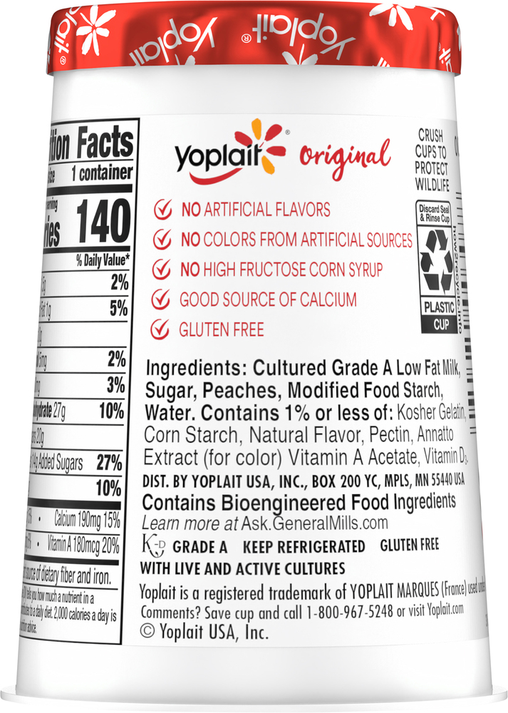 Yoplait Original Yogurt, Low Fat, Harvest Peach-Planogram-Back