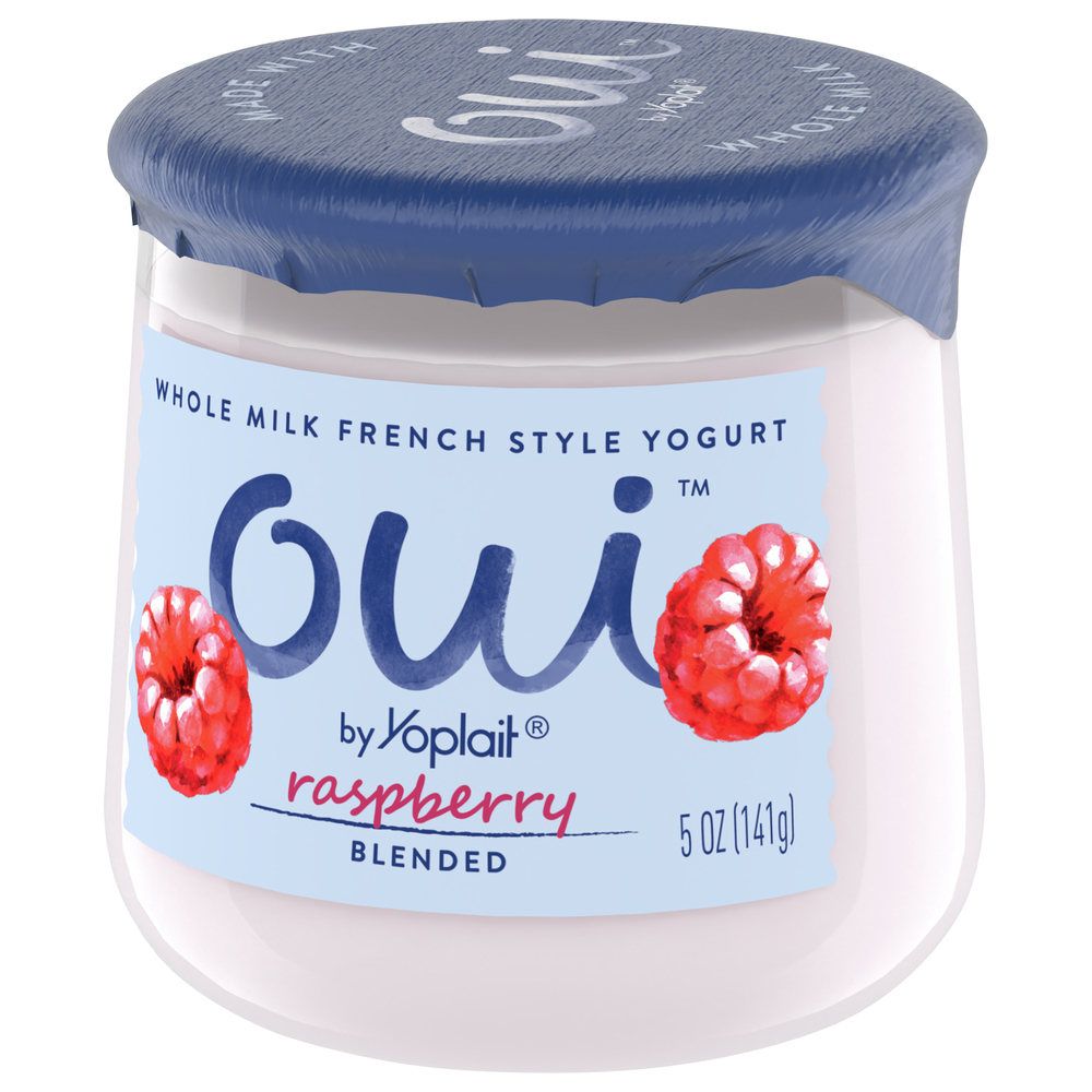 Oui Yogurt, Raspberry, French Style, Blended-Front-Right-Elevated