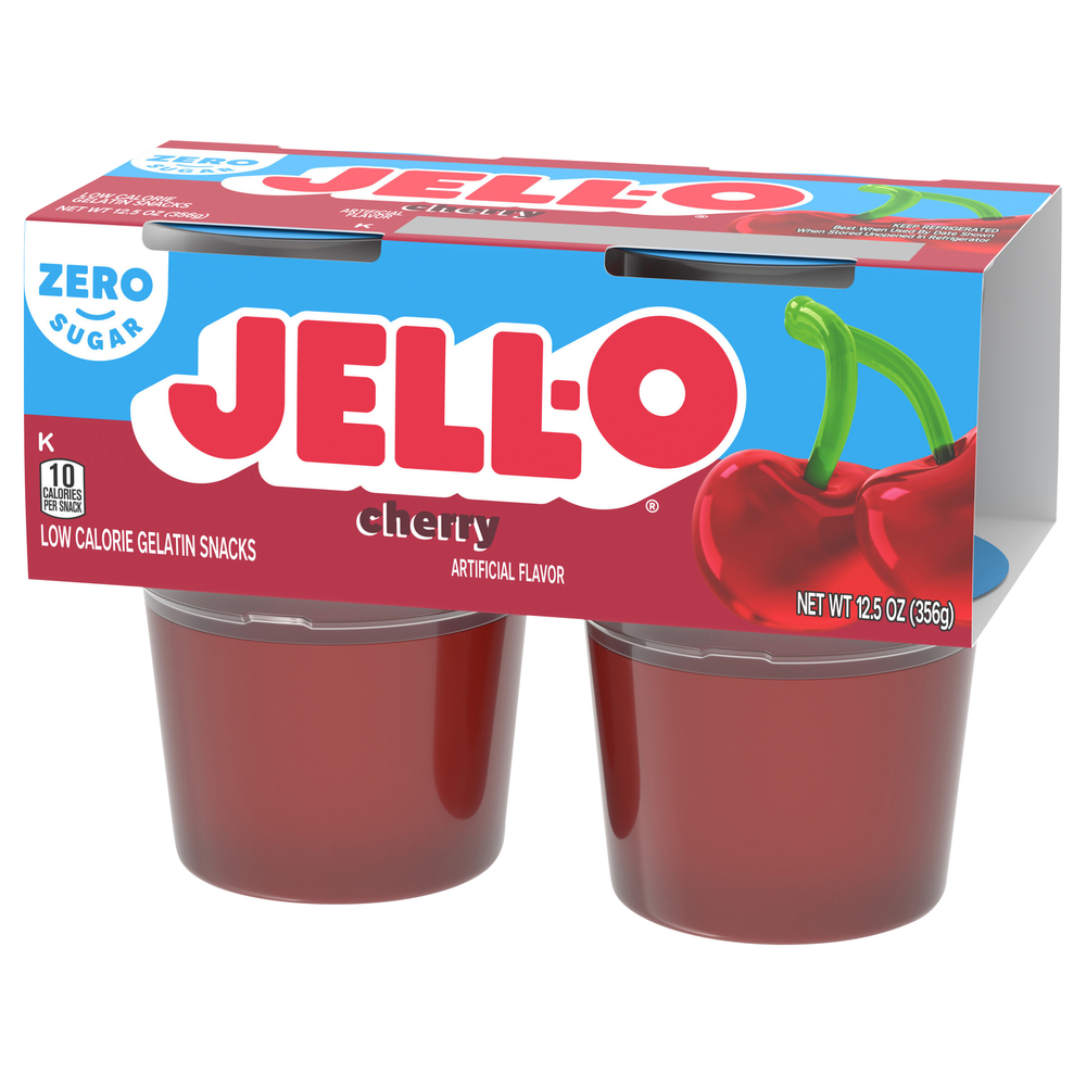 Jell-O Gelatin Snacks, Cherry, Zero Sugar-Front-Right-Elevated