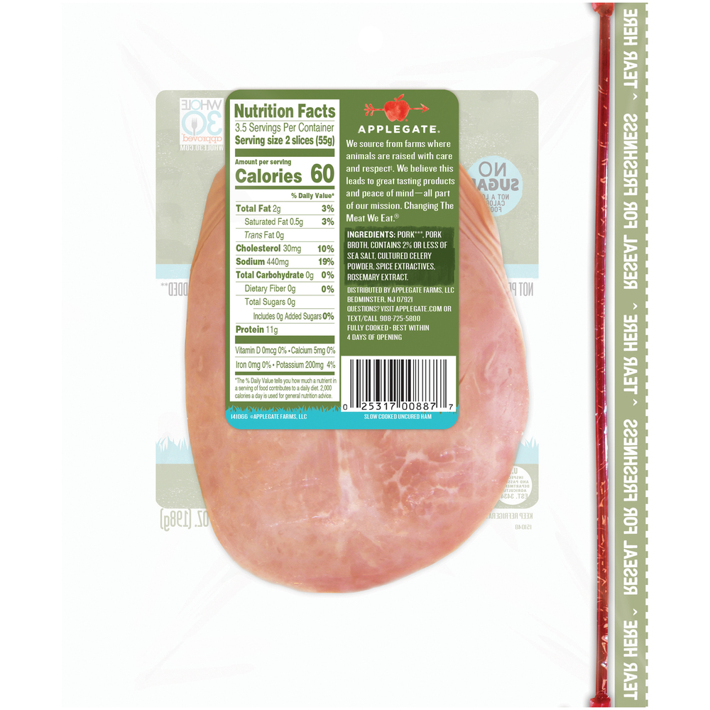Applegate Naturals No Sugar Slow Cooked Uncured Ham Sliced-Planogram-Back