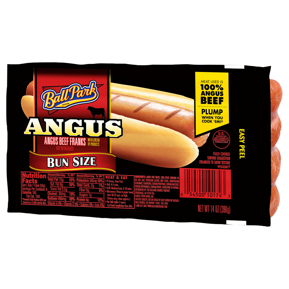Ball Park Ball Park Bun Length Hot Dogs, Angus Beef, 8 Count-Front ...