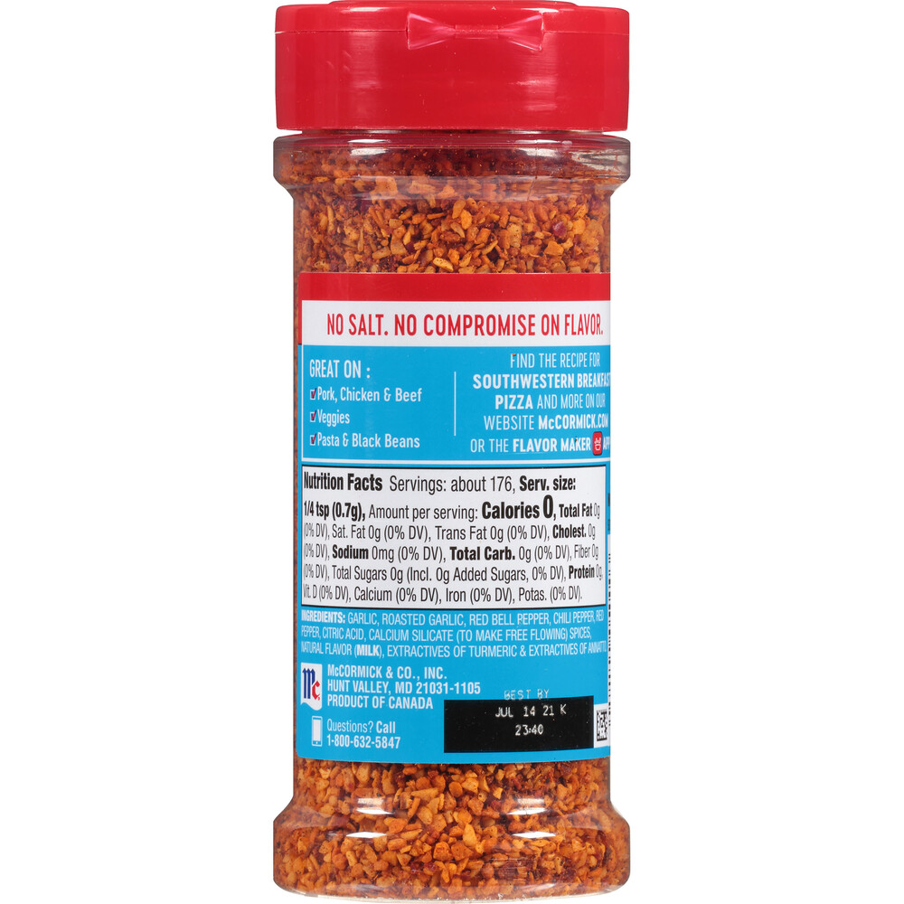 McCormick Salt Free Roasted Garlic and Bell Pepper Seasoning-Planogram-Back
