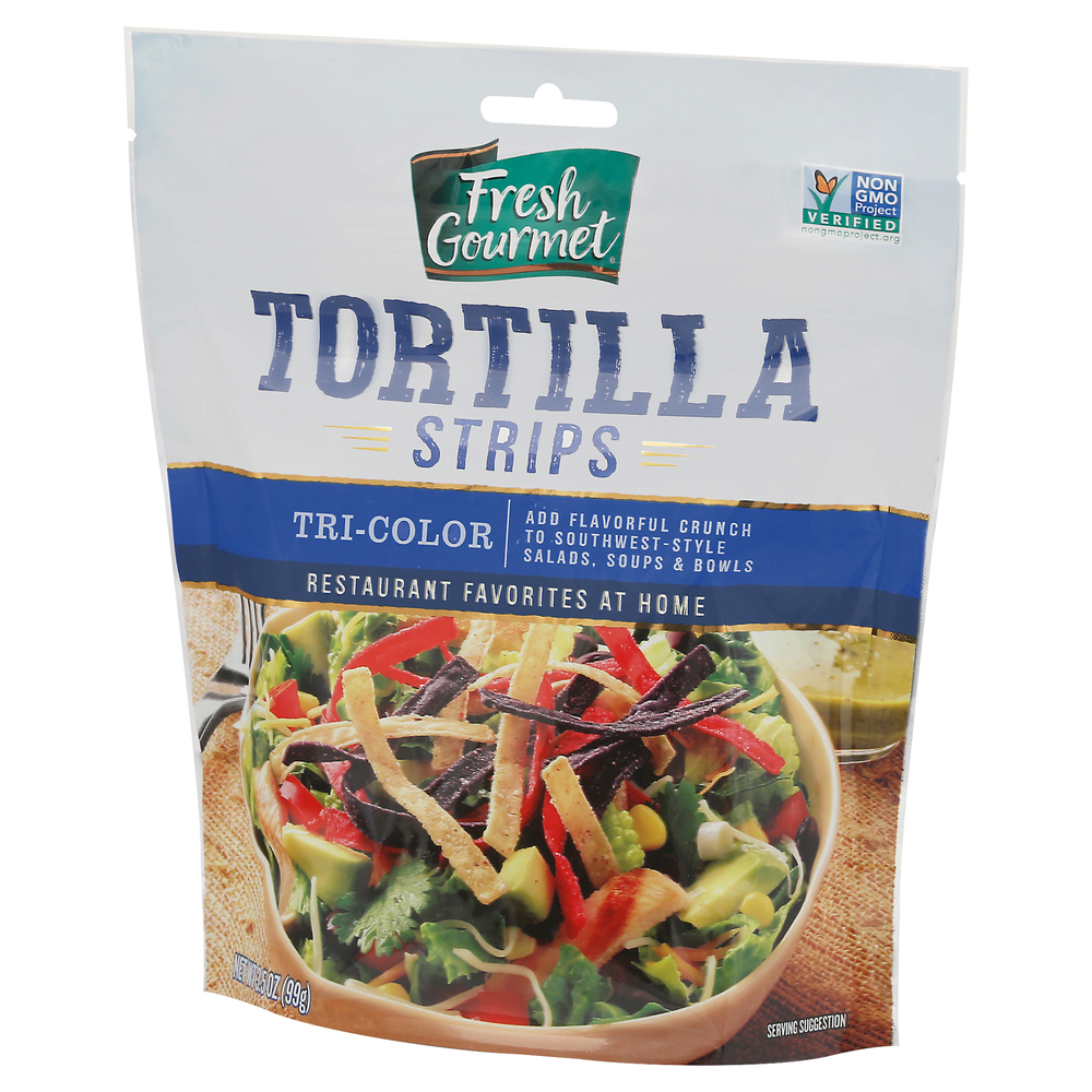 Fresh Gourmet Tortilla Strips, Tri-Color-Front-Right-Elevated