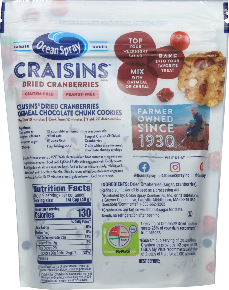 Ocean Spray Craisins Cranberries, Dried, The Original-Planogram-Back
