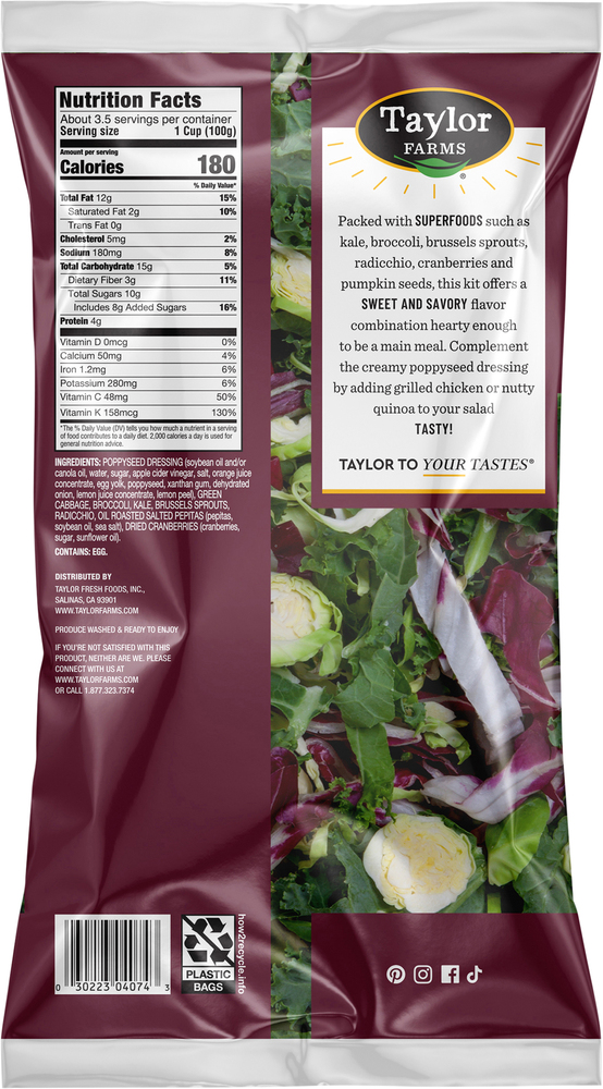 Taylor Farms Sweet Kale Chopped Salad Kit-Planogram-Back