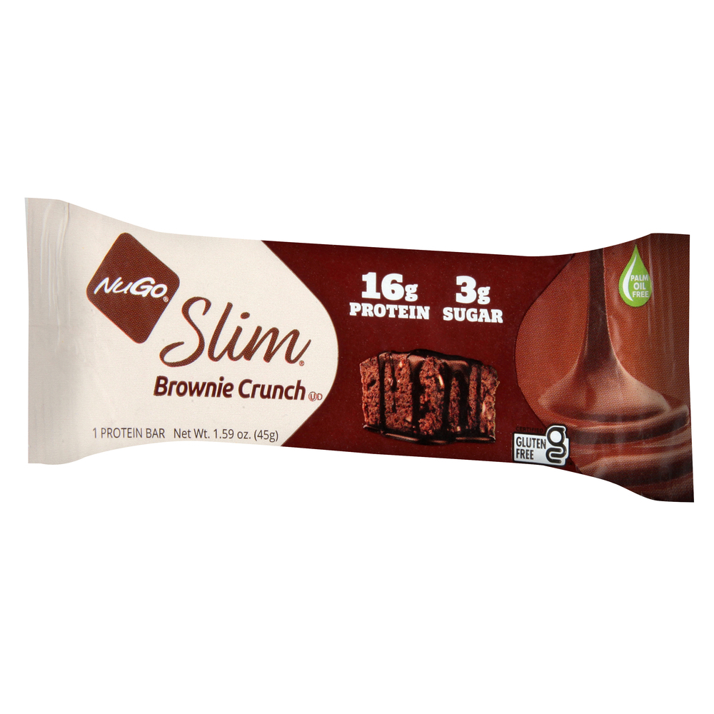 NuGo Slim Protein Bar, Brownie Crunch-Front-Right-Elevated
