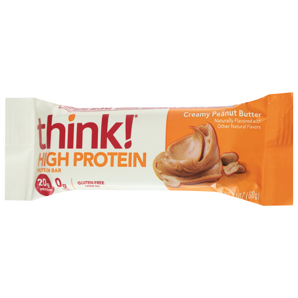 Think! High Protein Bar, Creamy Peanut Butter-Front-Right-Elevated