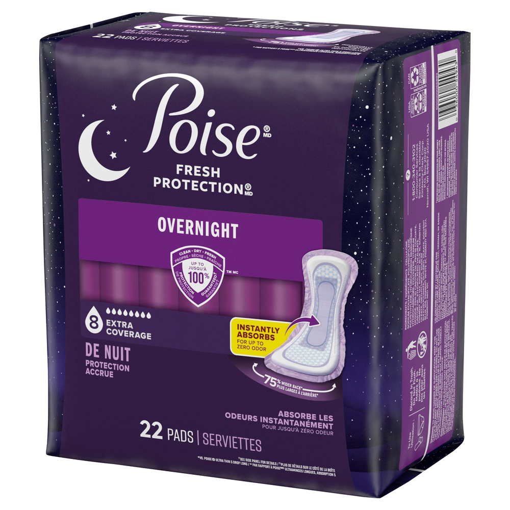 Poise Fresh Protection Pads, Overnight, Extra Coverage-Front-Right-Elevated
