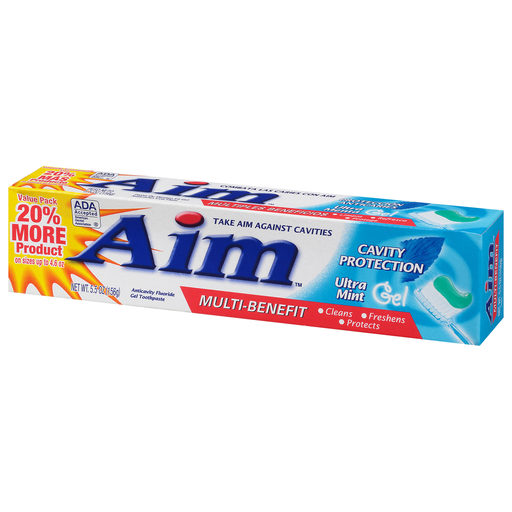 Aim Gel Toothpaste, Anticavity Fluoride, Ultra Mint, Value Pack-Front ...