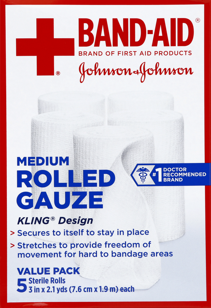 Band Aid Rolled Gauze Kling Design Medium Value Pack