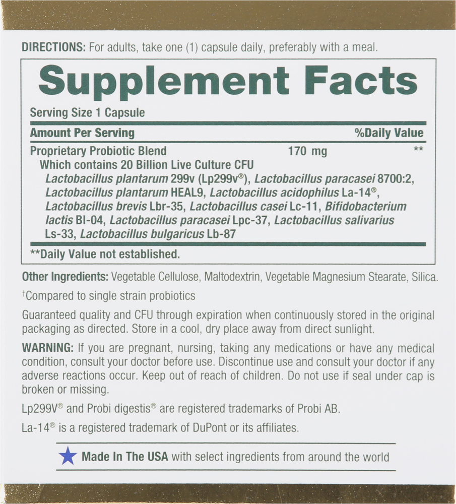 Nature's Bounty Probiotic 10, Ultra Strength, Capsules-Planogram-Back