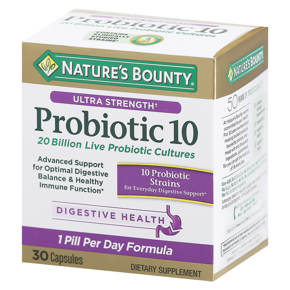 Nature's Bounty Probiotic 10, Ultra Strength, Capsules-Front-Right-Elevated