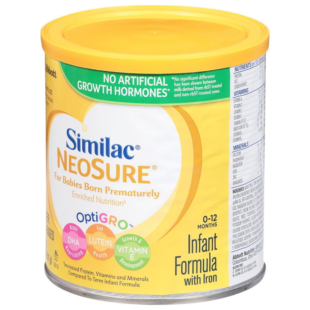 Similac NeoSure Infant Formula with Iron, OptiGro, Milk-Based Powder, 0-12 Months-Front-Right ...