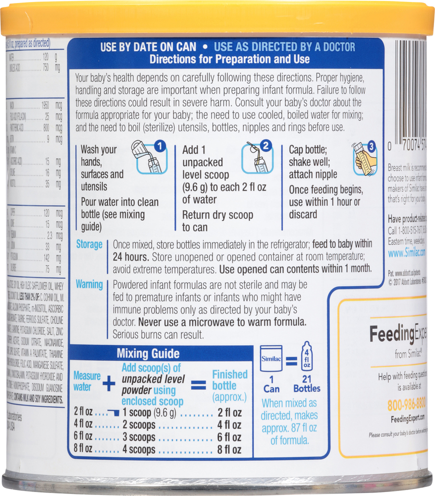 Similac NeoSure Infant Formula with Iron, OptiGro, Milk-Based Powder, 0-12 Months-Planogram-Back
