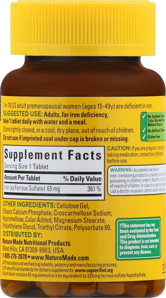 Nature Made Iron, 65 mg, Tablets-Planogram-Back