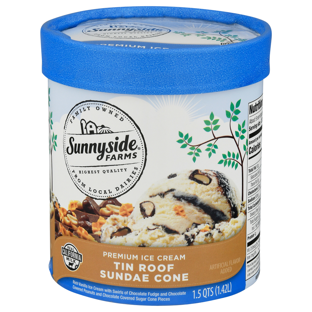 Sunnyside Farms Ice Cream, Premium, Tin Roof Sundae Cone-Ecom
