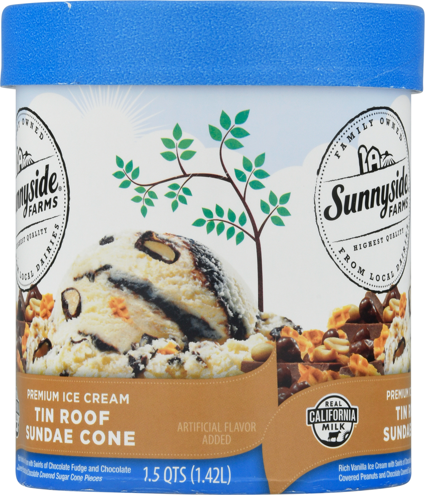 Sunnyside Farms Ice Cream, Premium, Tin Roof Sundae Cone-Planogram-Left