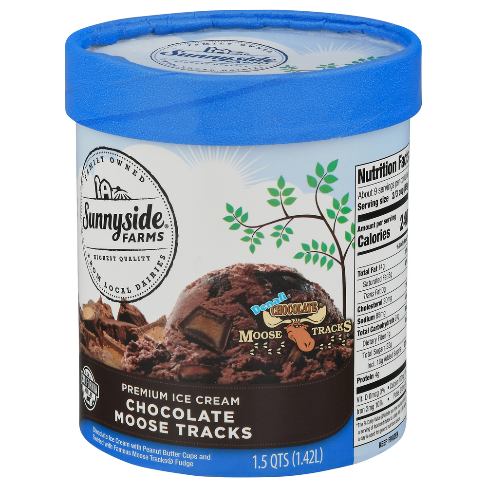 Sunnyside Farms Ice Cream, Premium, Chocolate Moose Tracks-Front-Right ...