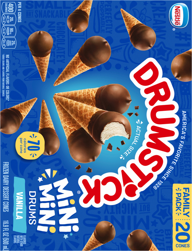 Nestle Drumstick Mini Drums Frozen Dairy Dessert Cones, Vanilla ...