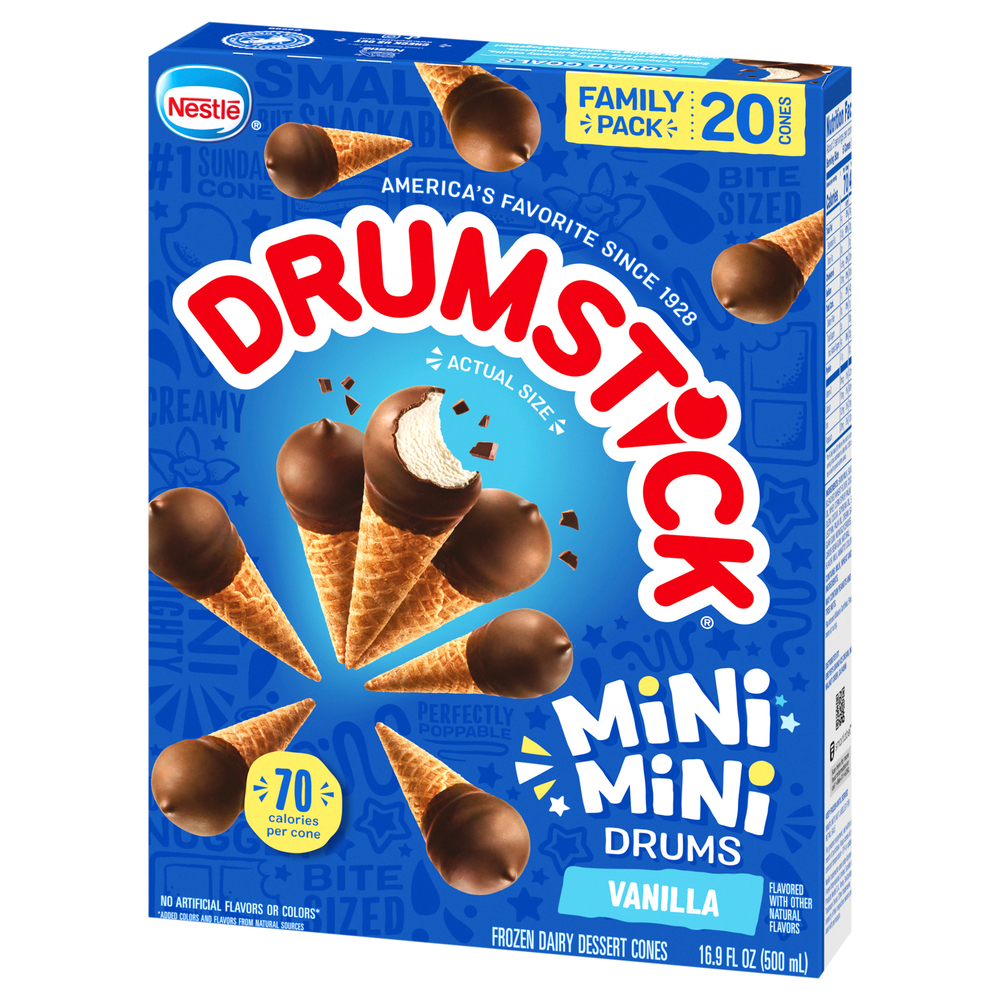 Nestle Drumstick Mini Drums Frozen Dairy Dessert Cones, Vanilla-Front ...