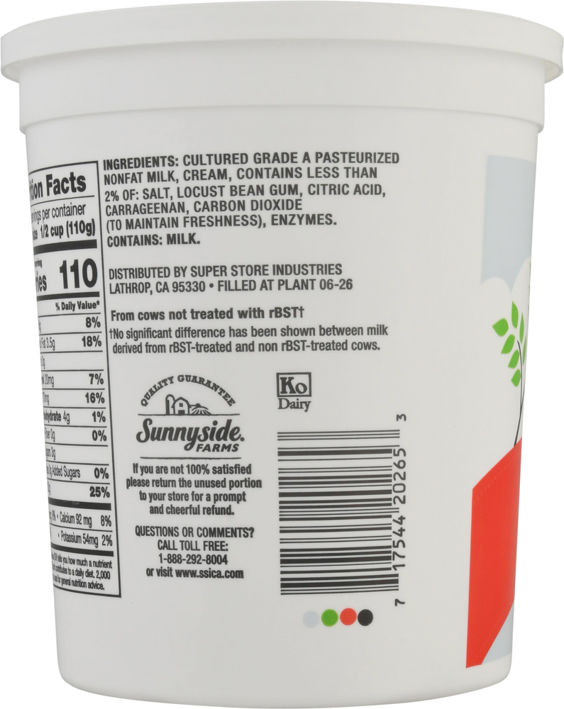 Sunnyside Farms Cottage Cheese, 4% Milkfat-Planogram-Back