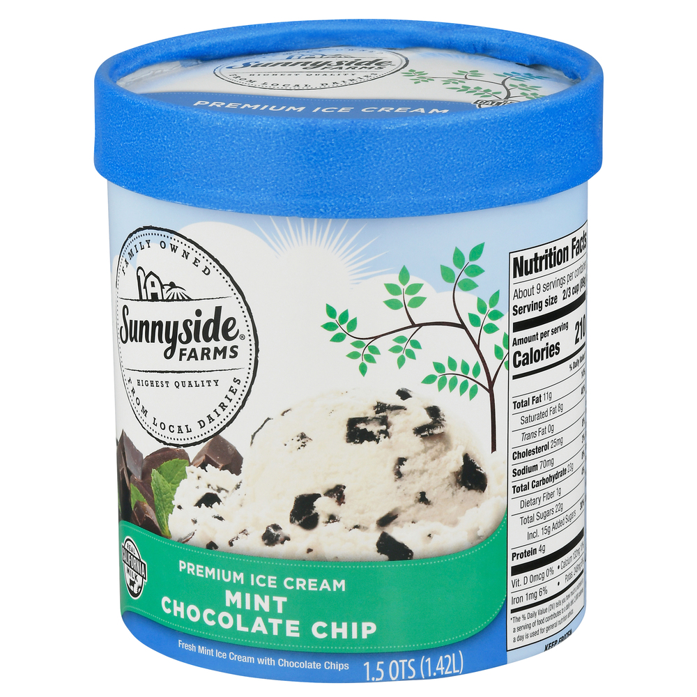 Sunnyside Farms Ice Cream, Premium, Mint Chocolate Chip-Front-Right ...