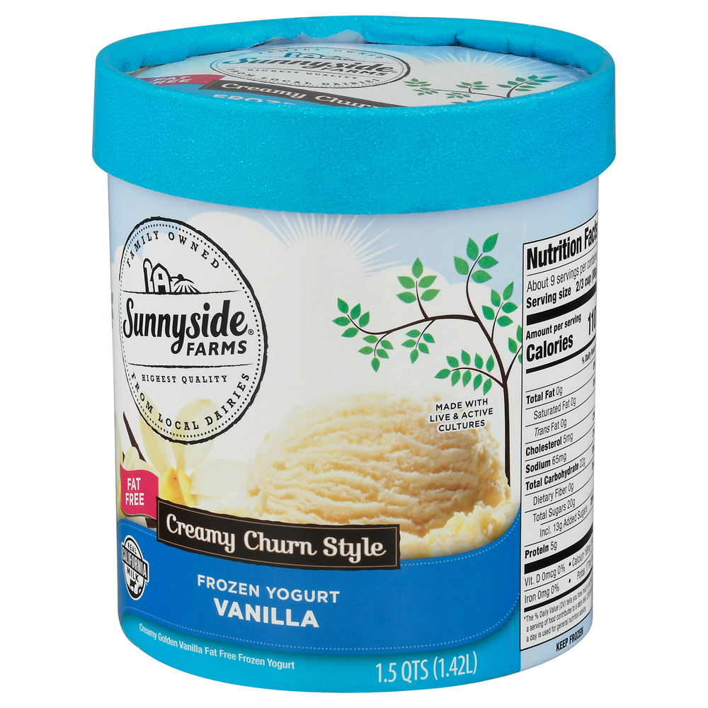 Sunnyside Farms Frozen Yogurt, Vanilla, Creamy Churn Style-Front-Right ...