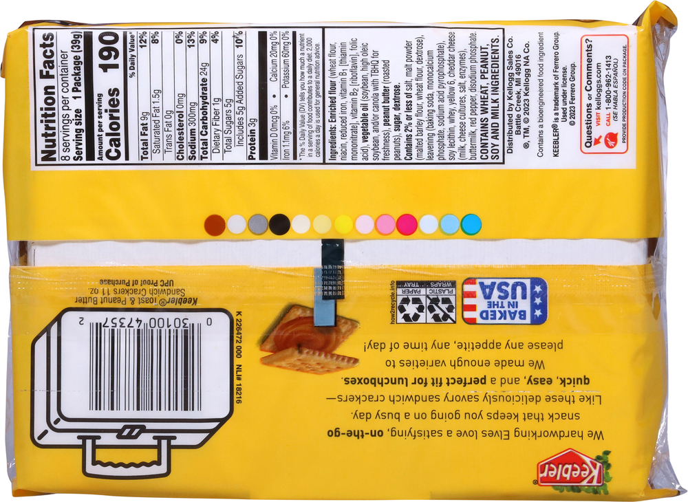 Keebler Sandwich Crackers, Toast & Peanut Butter, 8 Pack-Planogram-Back