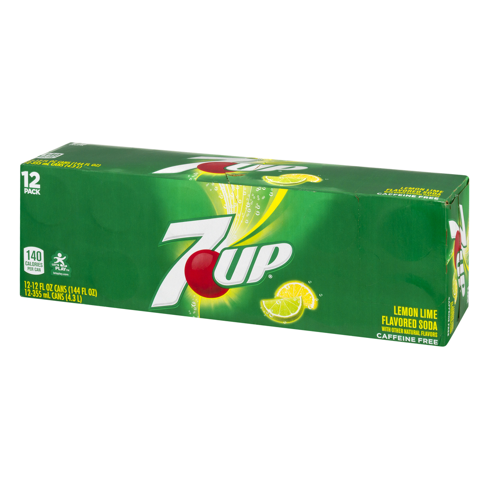 7 UP Soda, Lemon Lime Flavored, 12 Pack-Front-Right-Elevated