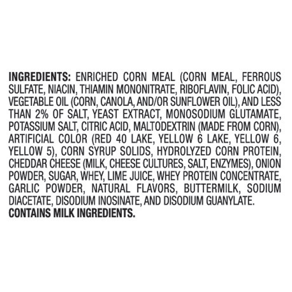 Cheetos Cheese Flavored Snacks, Flamin' Hot Limon, Crunchy-Ingredients