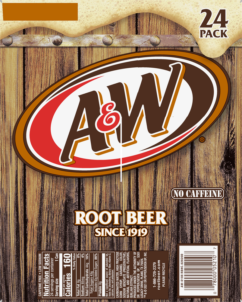 A&W Soda, No Caffeine, Root Beer, 24 Pack-Planogram-Right