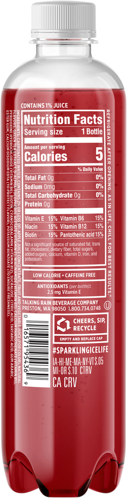 Sparkling Ice Sparkling Water, Fruit Punch, Zero Sugar-Planogram-Back