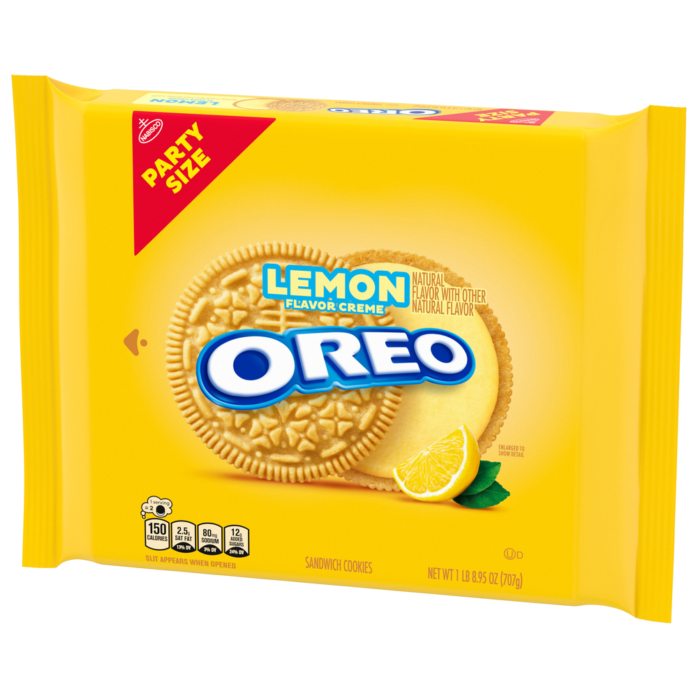 Oreo Sandwich Cookies, Lemon Flavor Creme, Party Size-Front-Right-Elevated