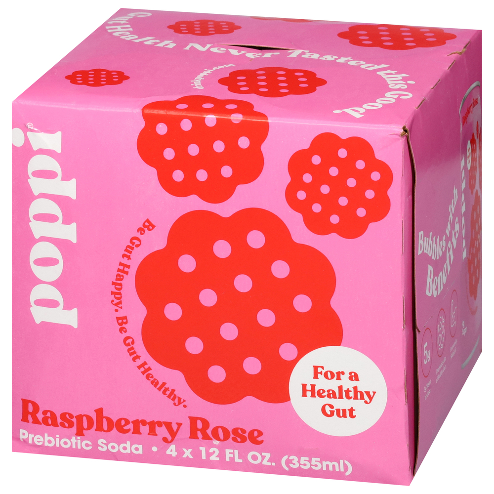 Poppi Prebiotic Soda, Raspberry Rose-Front-Right-Elevated