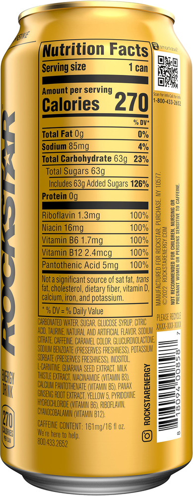 Rockstar Nutrition Label
