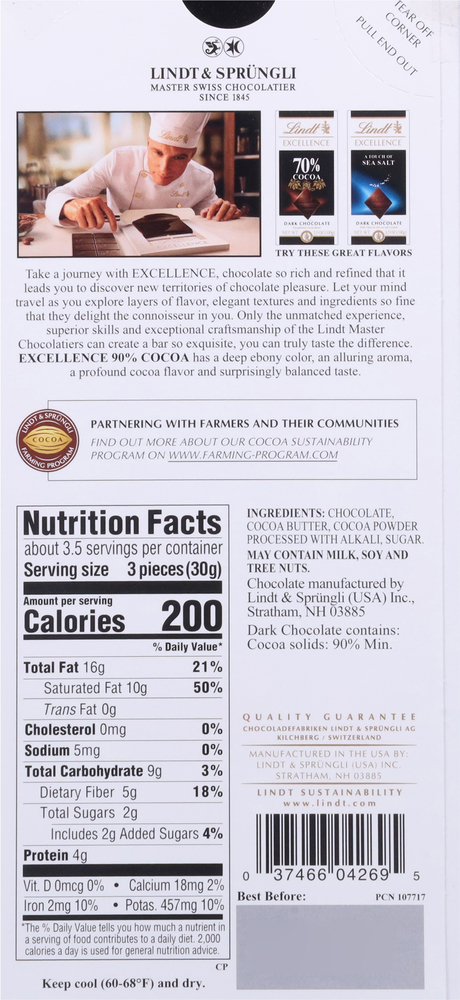 Lindt Excellence 90% Cocoa Dark Chocolate-Planogram-Back