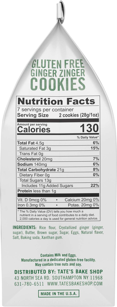 Tate's Bake Shop Cookies, Gluten Free, Ginger Zinger-Planogram-Right