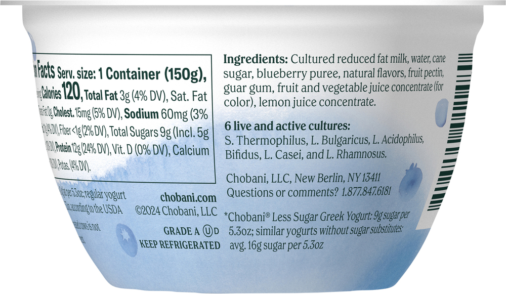 Chobani Yogurt, Greek, Less Sugar, Reduced Fat, Wild Blueberry ...